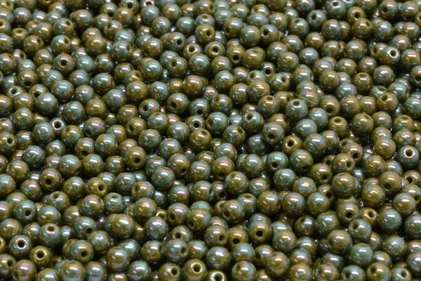 3mm Czech Druk Small Green Beads | Barrel of Beads