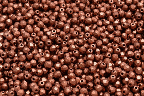 3mm Czech Fire Polish Round Bead, Bronze Red Matte, 50 pieces