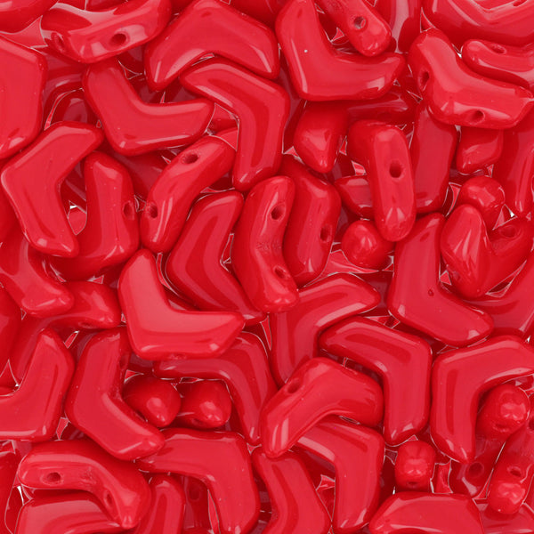 Vee Bead, 2 hole chevron, Opaque Red, 25 pieces