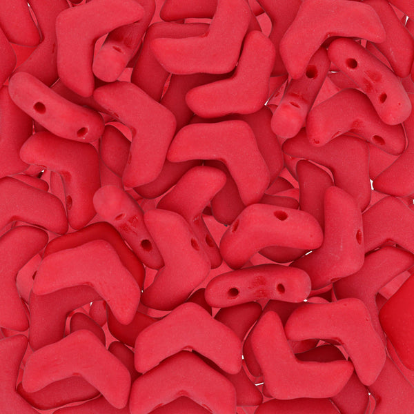 Vee Bead, 2 hole chevron, Matte Opaque Red, 25 pieces